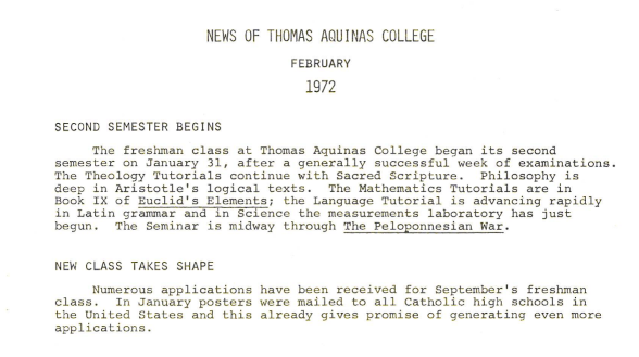 February 1972 Newsletter | Thomas Aquinas College